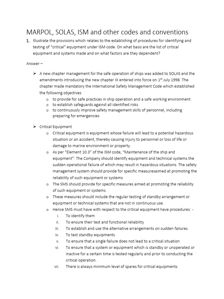 MARPOL, SOLAS, ISM QnA | PDF | Reliability Engineering | Audit