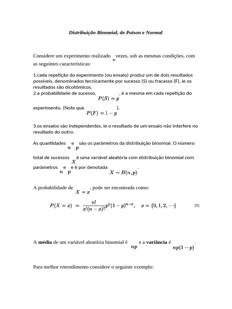 Distribuição Binomial, de Poison e Normal | PDF | Distribuição normal ...