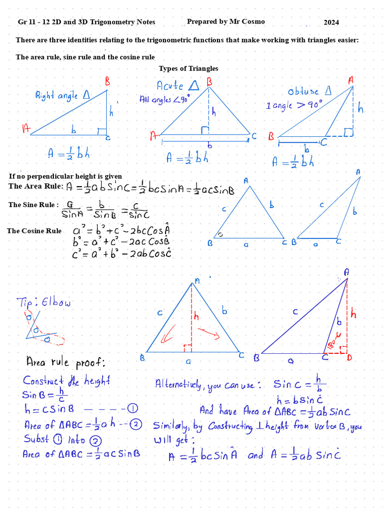 Grade 11 - 12 2D and 3D Trigonometry by MR Cosmo 2024 | PDF
