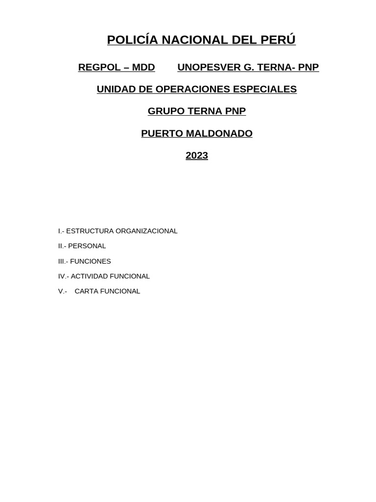 Operaciones Especiales Terna PNP | PDF | Policía | Documento de identidad
