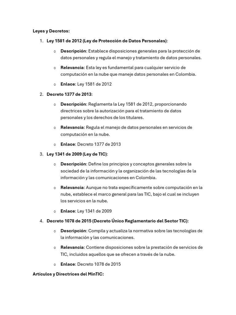 Leyes y Decretos Colombia Seg Informatica | PDF | Computación en la ...