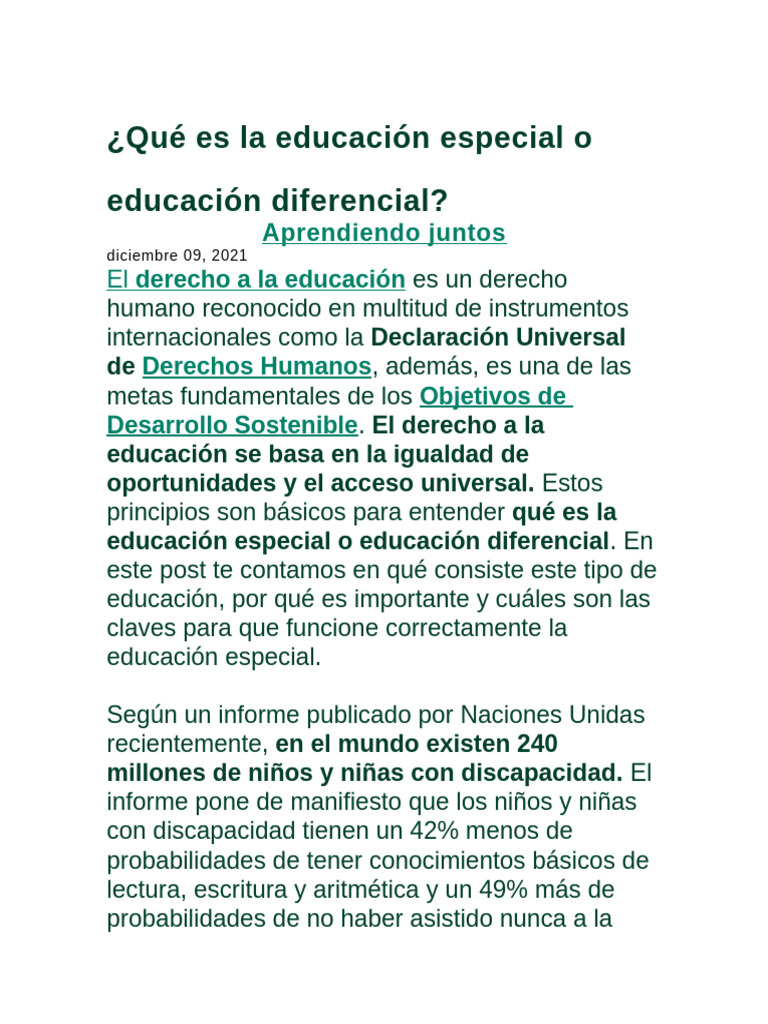 Qué Es La Educación Especial o Educación Diferencial | PDF | Educación ...