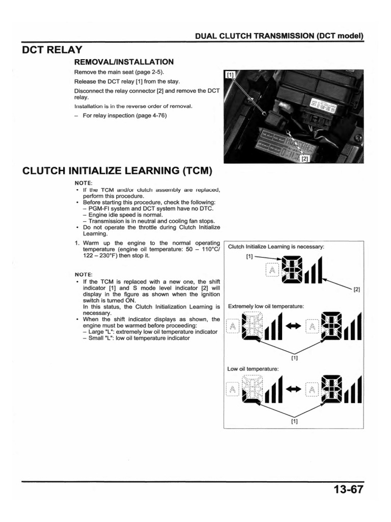 CRF1100 DCT Learning Initialize - DCT Reset | PDF