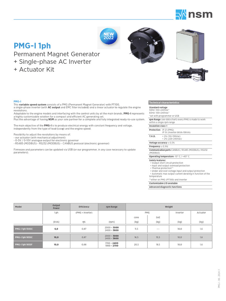 NSM 2024 Data Sheet PMG Generator Inverter PMG I 1ph | PDF | Power ...