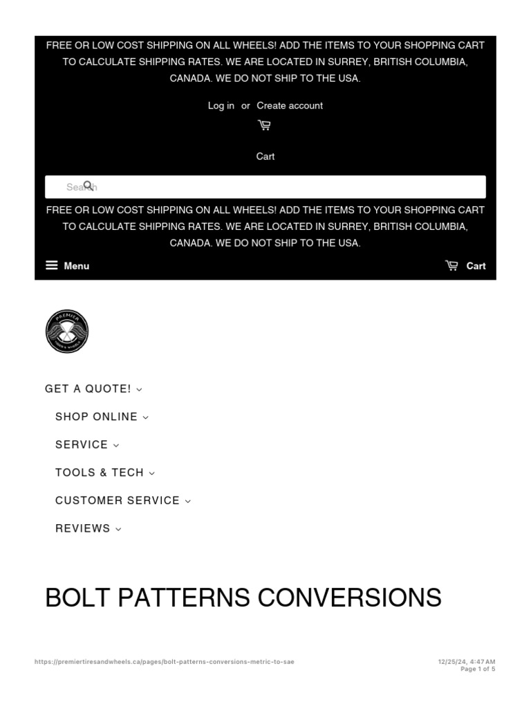Bolt Patterns Conversions (Metric To Sae) - Premier Tires & Wheels ...