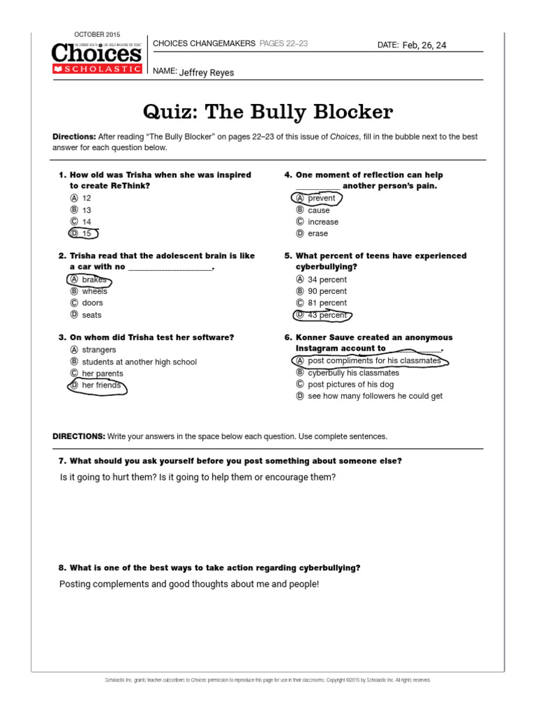 Kami Export - Jeffrey Reyes Mendez - Bully Blocker QUiz | PDF ...
