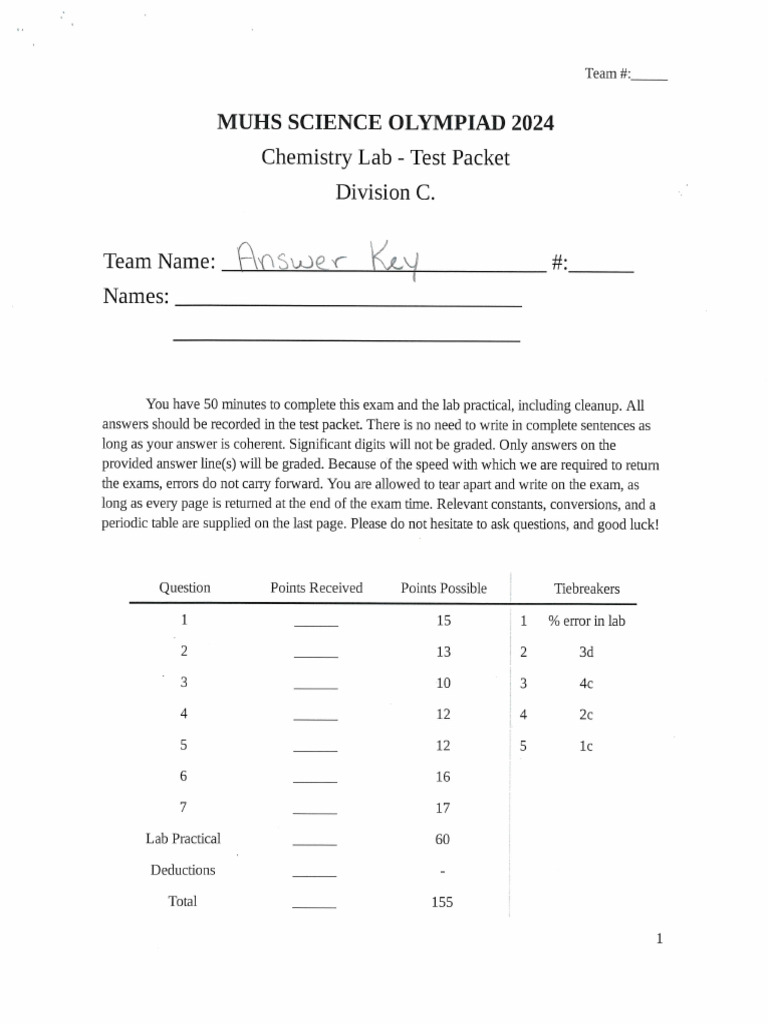 Marquette Chemistry Lab Answer Key | PDF