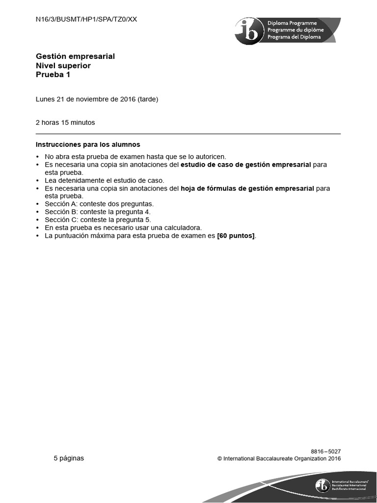 Business Management Paper 1 HL Spanish PDF