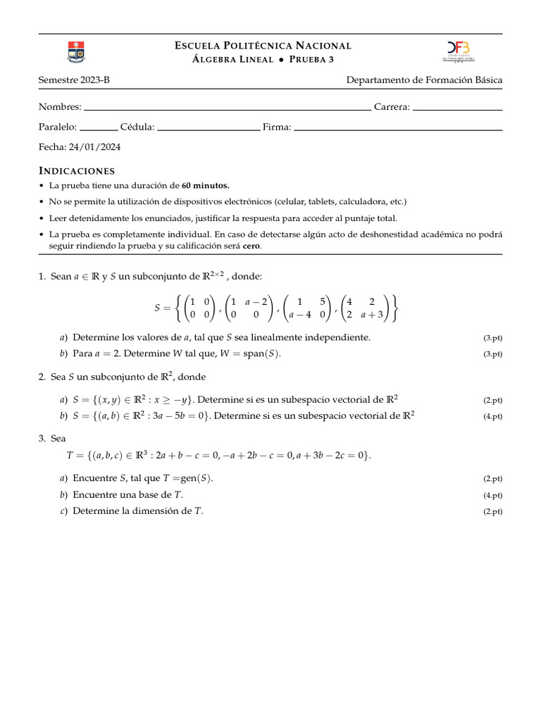 Algebra Ejercicios 2023A | PDF