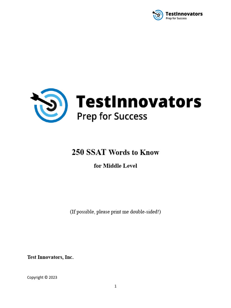 Middle Level SSAT Words To Know v2 | PDF | Trademark