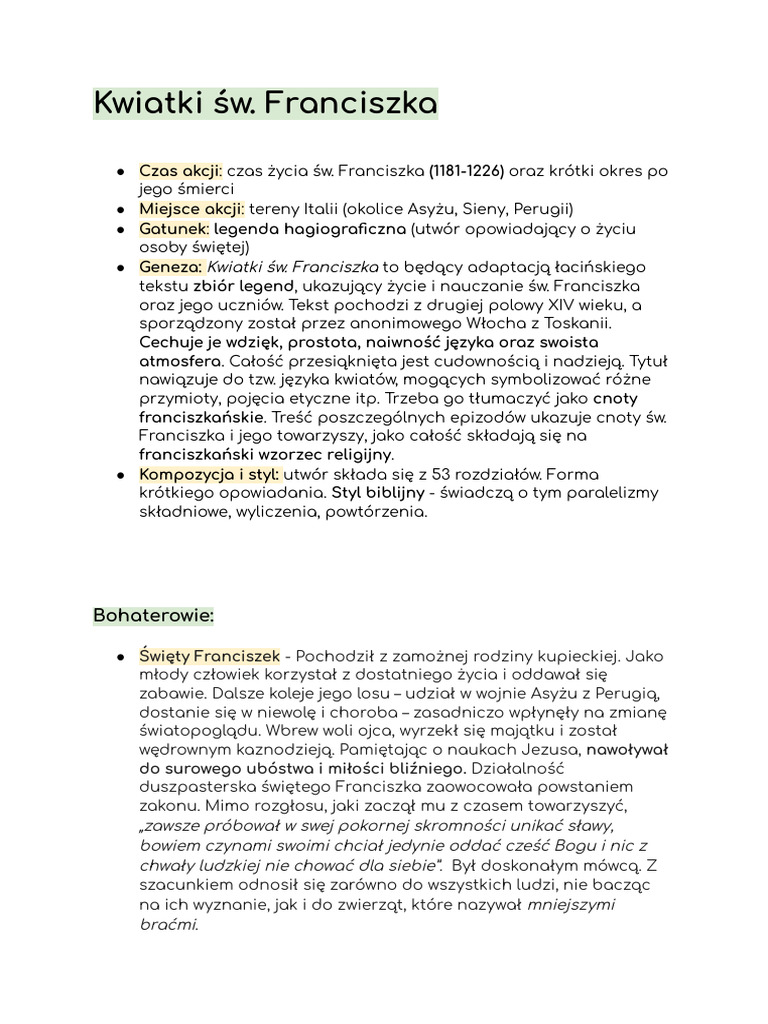 Kwiatki Św. Franciszka Z Asyżu | PDF