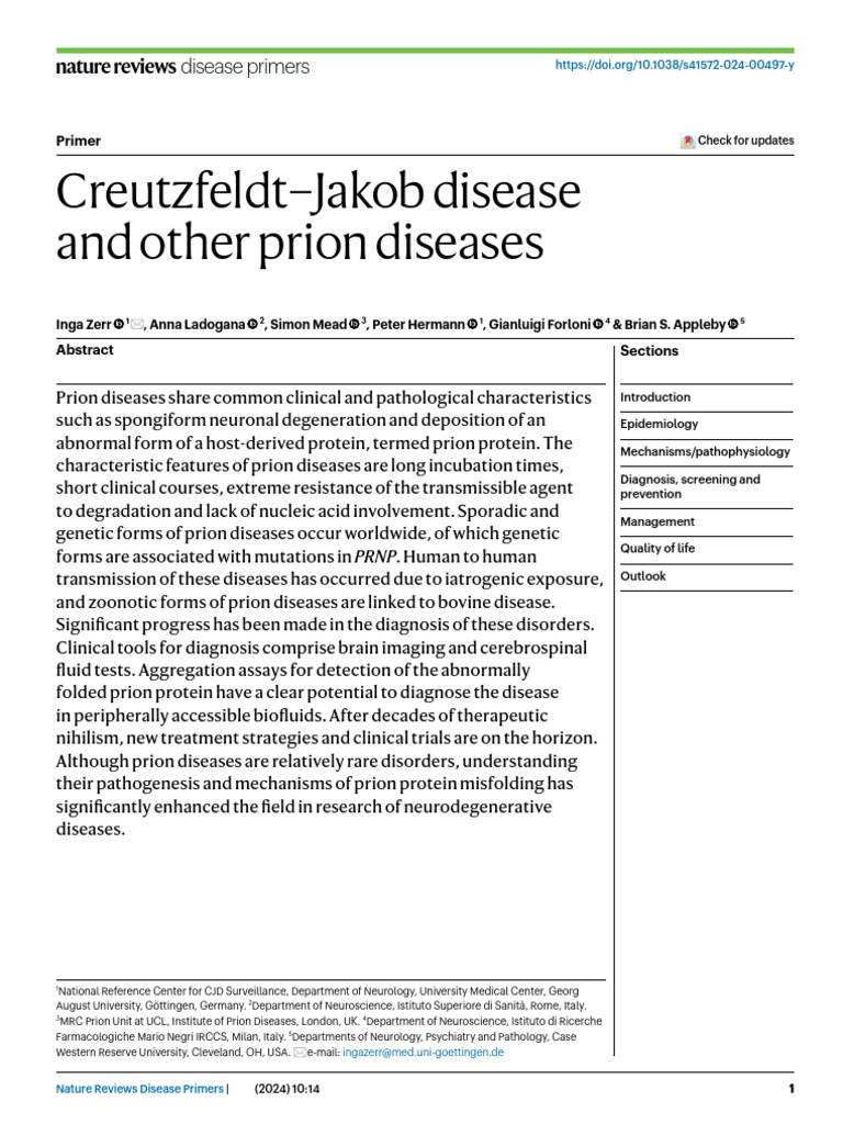 Creutzfeldt-Jakob Disease and Other Prion Diseases | PDF | Diseases And ...