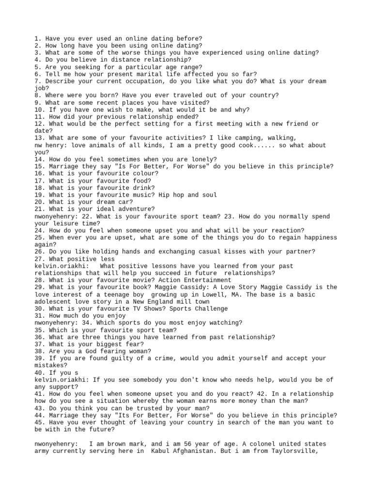 Chatting Questions 1 | PDF