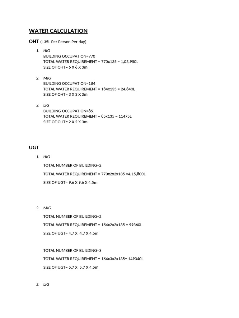 WATER CALCULATION | PDF
