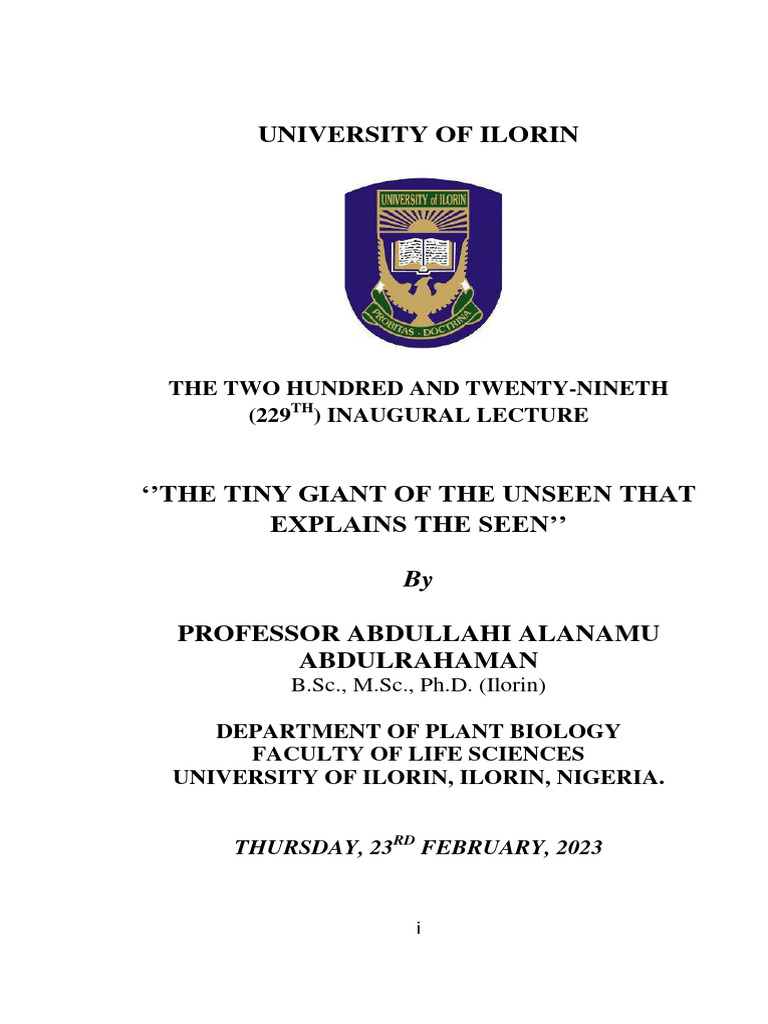 University of Ilorin The Two Hundred and | PDF | Stoma | Science