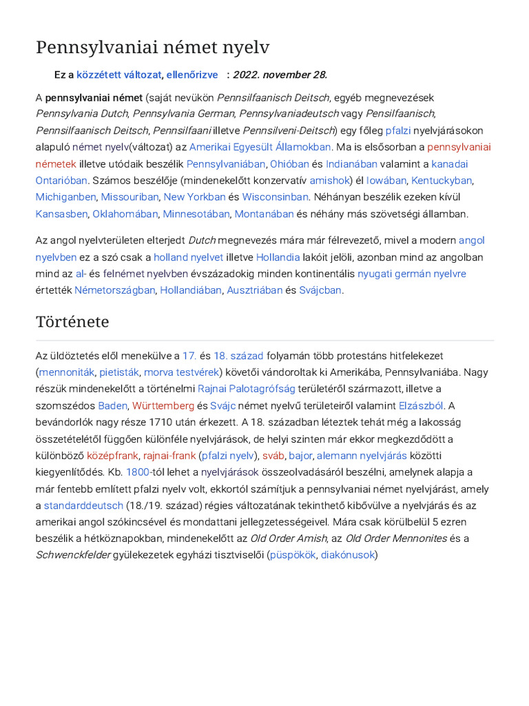 Pennsylvaniai Német Nyelv | PDF