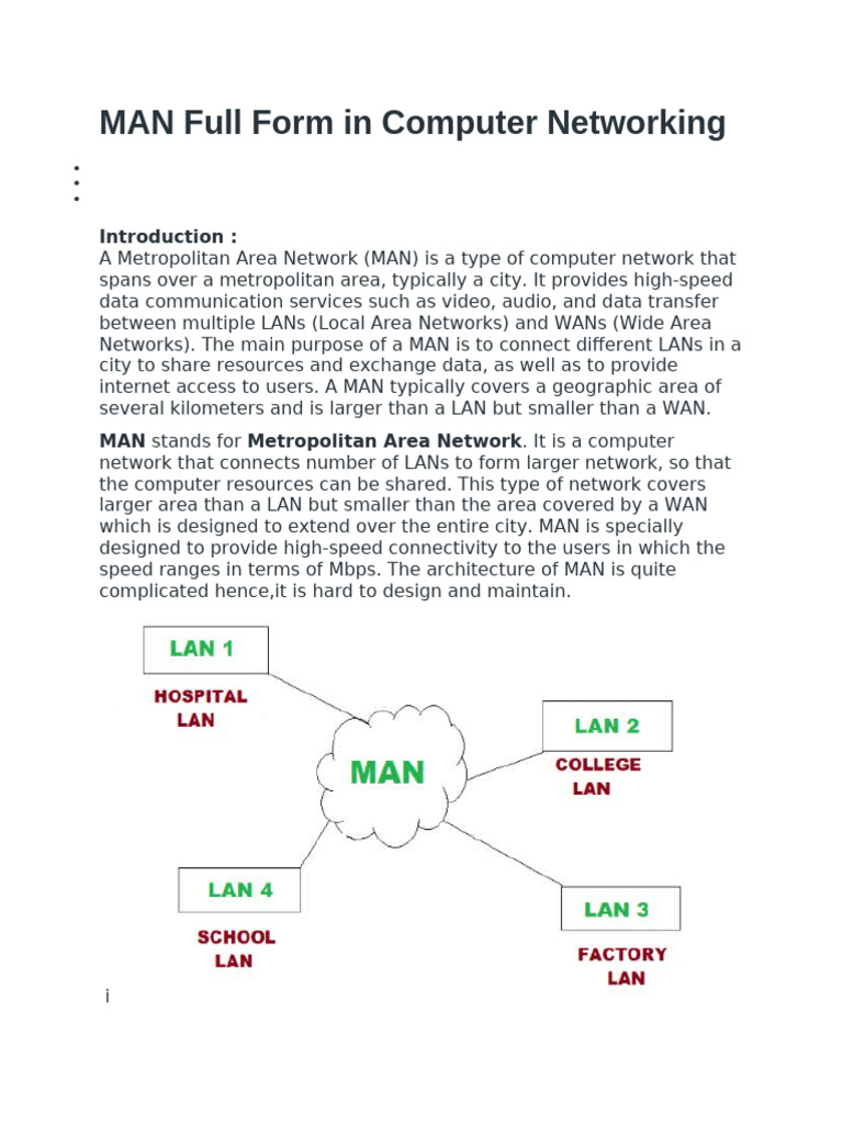 MAN Full Form in Computer Networking | PDF | Computer Network | Local ...