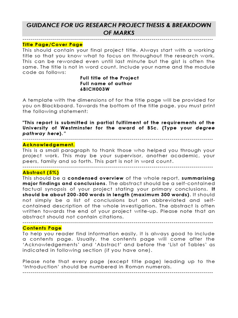 Guidance for Thesis & Breakdown of Marks_2019_20 | PDF | Statistics ...