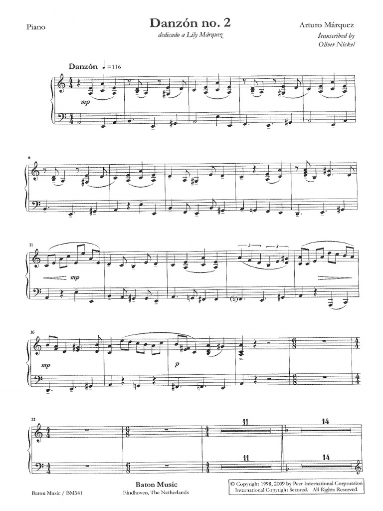 Danzón Nº2 - Arturo Márquez Piano (A4) - Organized - Organized | PDF