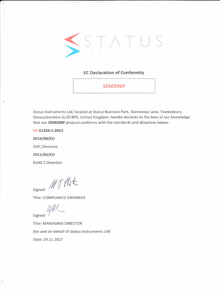 SEM206P conformity | PDF | Accuracy And Precision | Sensor