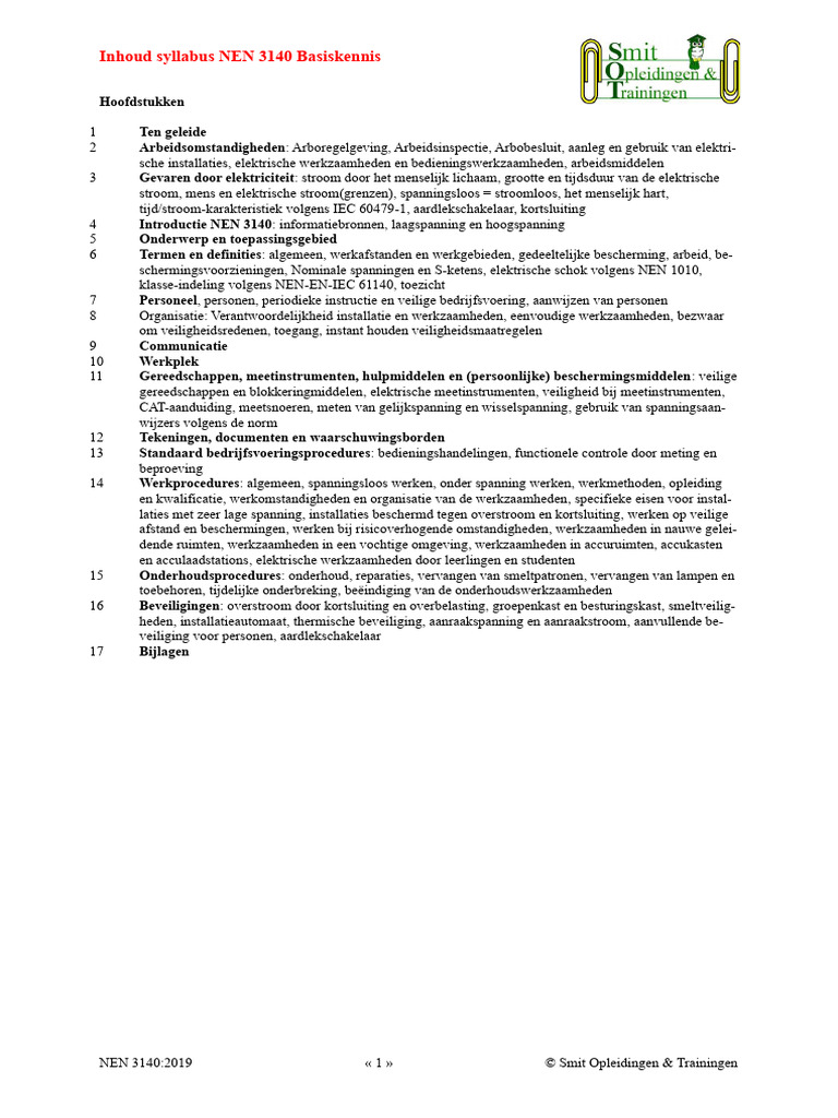 Inhoud Syllabus Nen3140 Basiskennis | PDF