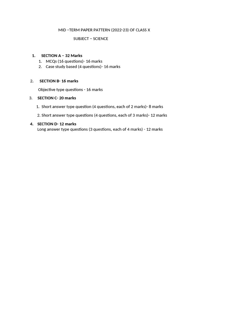 Paper Pattern Class X Science | PDF