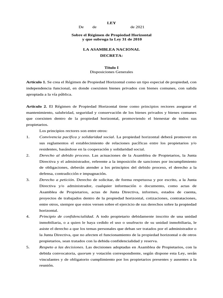 Ley 284 Del 14 de Febrero de 2022 Word | PDF | Condominio | Propiedad