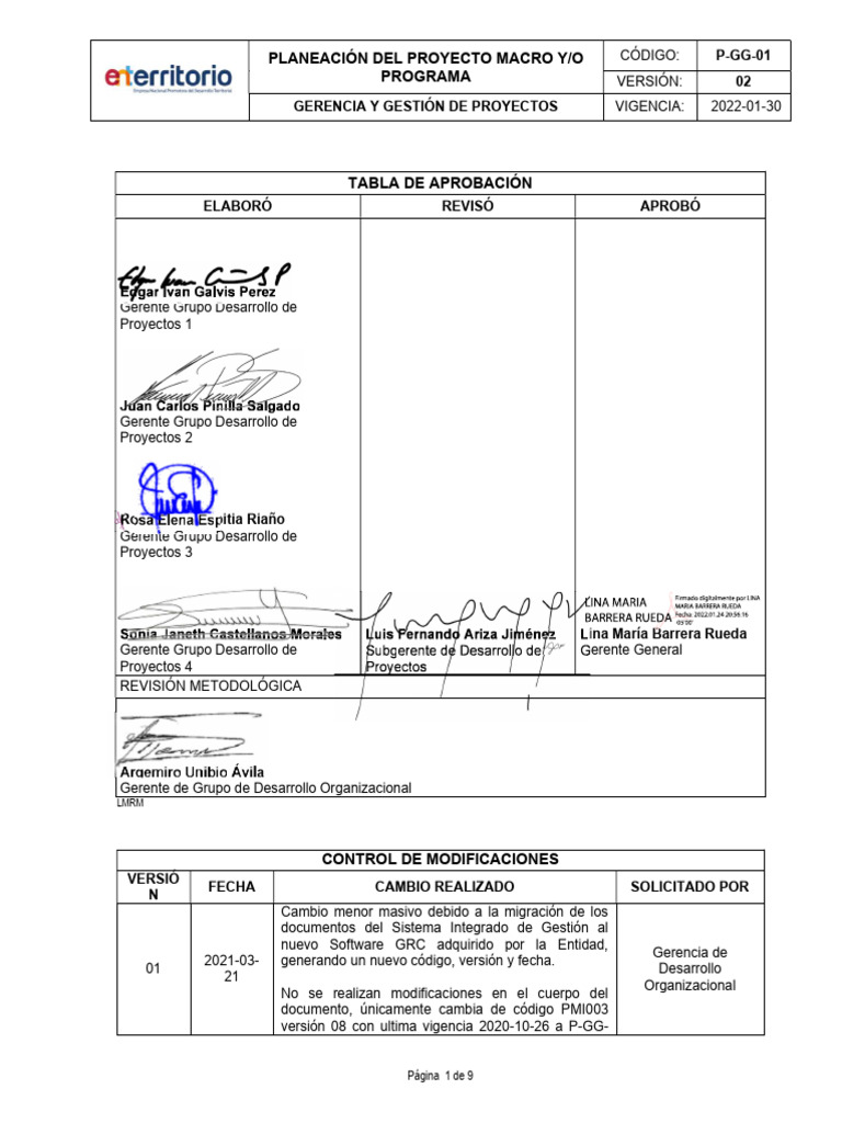 Planeacion Del Proyecto Marcro P-GG-01 V02 - GDP3 | PDF | Presupuesto | Planificación