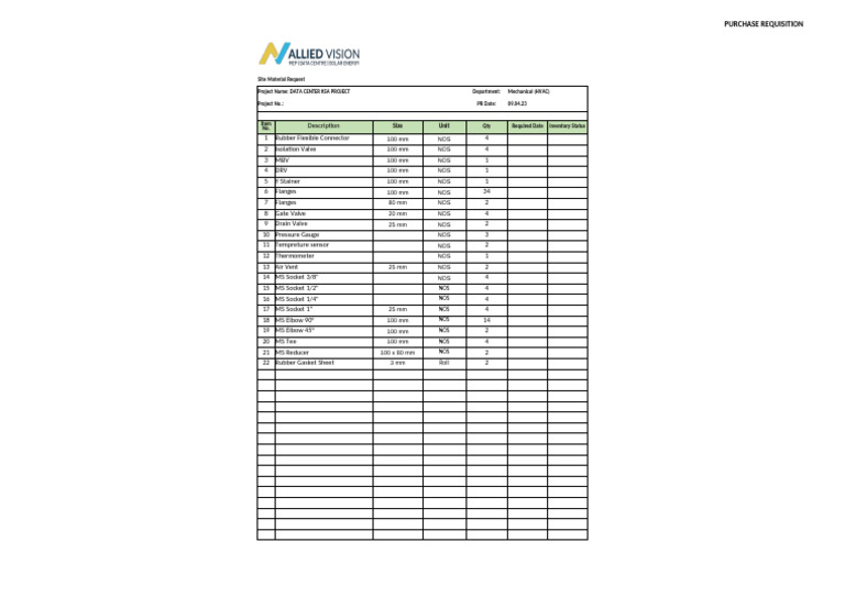 HVAC Material Request for KSA Project | PDF