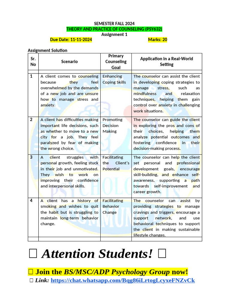 PSY632 Assignment Solution Topic - Criteria For Judging Goals-1 | PDF | Psychotherapy | Personal ...