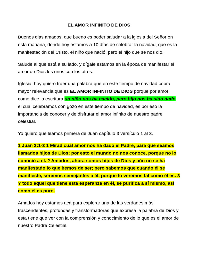 EL AMOR INFINITO DE DIOS 15-12-24 | PDF | Amor | Dios