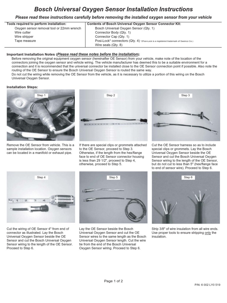 Bosch Oxygen Sensor Install Guide | PDF | Home & Garden | Technology ...