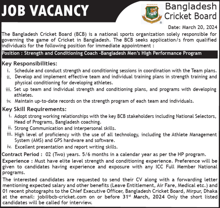 Strength and Conditioning Coach Job in BCB | PDF