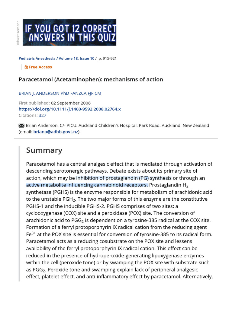 Paracetamol (Acetaminophen)- mechanisms of action - ANDERSON - 2008 ...