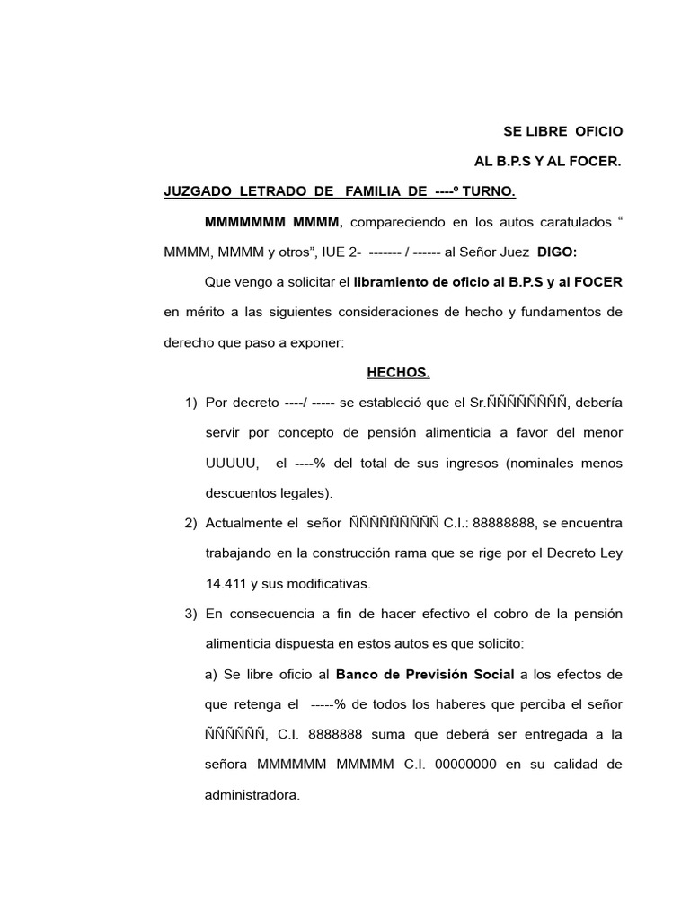 Libramiento Oficio A BPS y Focer | PDF