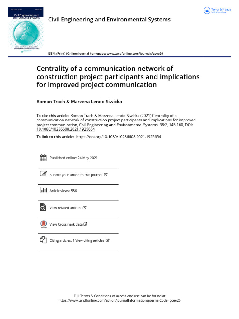 Trach 2021 Centrality of a Communication Netwo | PDF