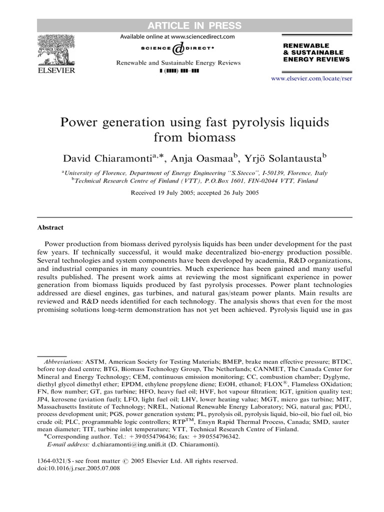 Power Generation Using Fast Pyrolysis Liquids From Biomass | PDF ...