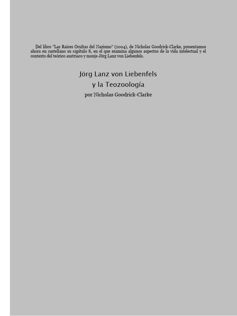 Nicholas Goodrick Clarke Jorg Lanz y La Teozoologia | PDF | Astrología ...