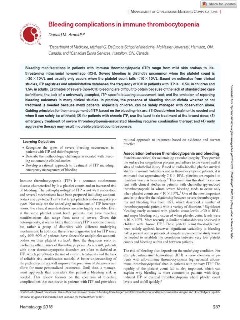2015 - Bleeding Complications in Immune Thrombocytopenia | PDF ...