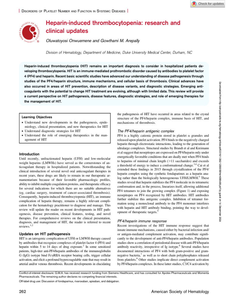 Heparin-Induced Thrombocytopenia Updates | PDF | Thrombosis | Antibody