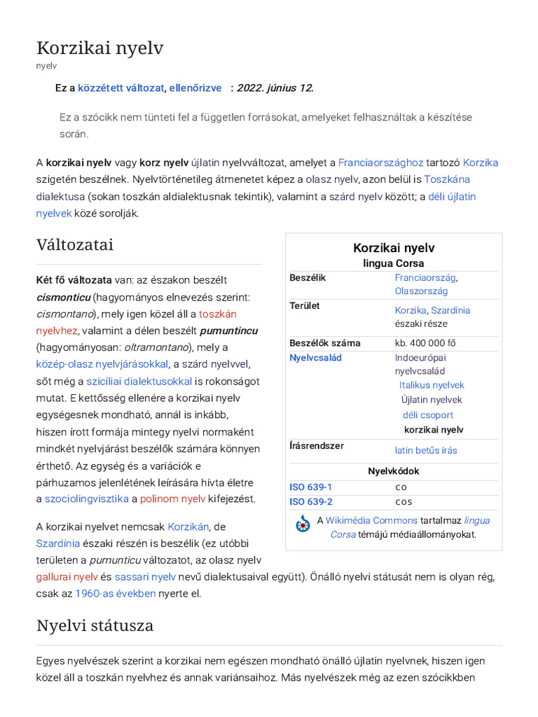 Korzikai Nyelv | PDF