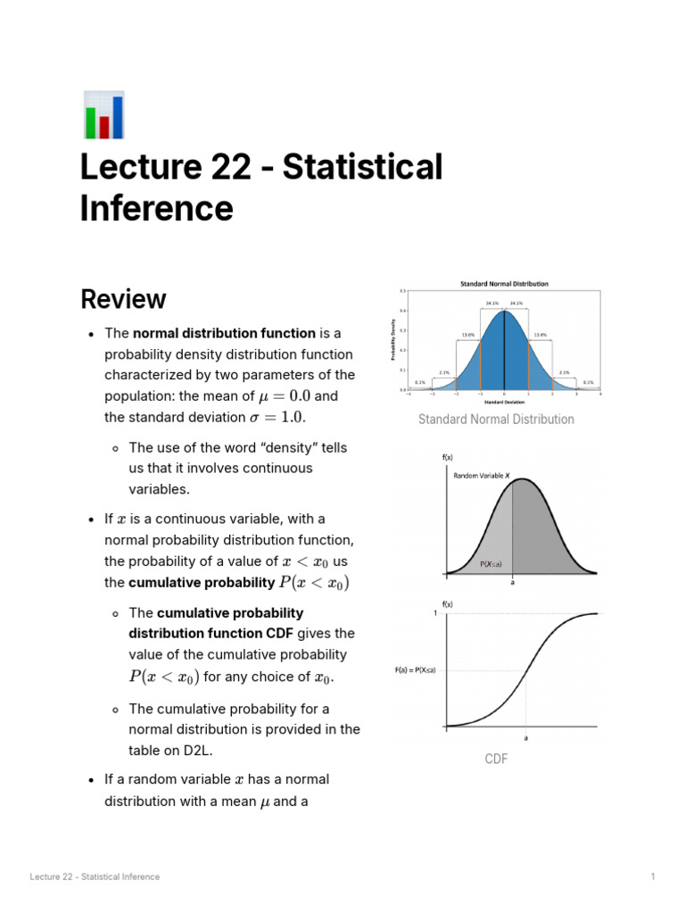 Lecture 22 - Statistical Inference | PDF | Normal Distribution | Probability Density Function