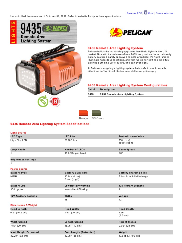 Pelican 9435 Remote Area Light System | PDF