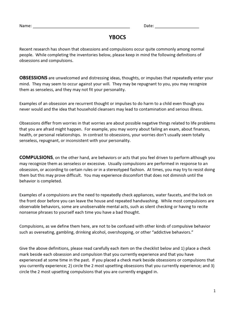 YBOCS Adult | PDF | Obsessive–Compulsive Disorder