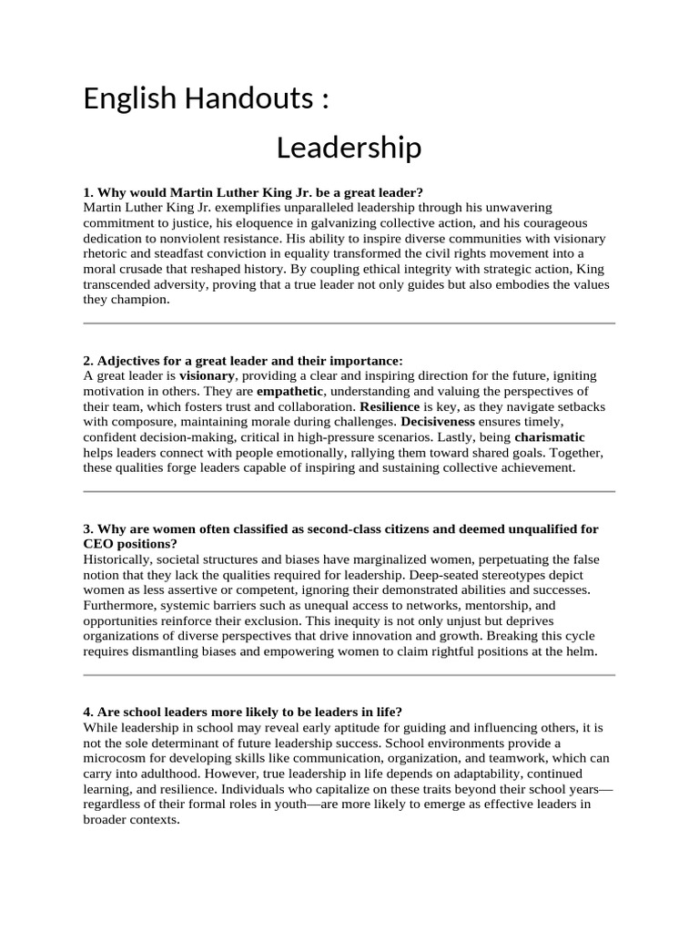 English Handouts | PDF | Leadership | Social Psychology