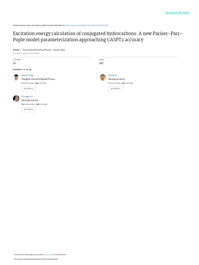 Excitation Energy Calculation of Conjugated Hydrocarbons A New Pariser-Parr-Pople Model ...
