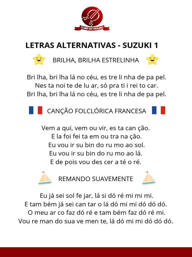 Letras Alternativas - Suzuki 1 | PDF | Composições musicais | Musicologia