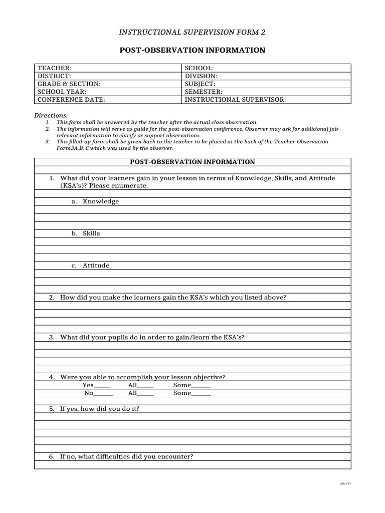 Instructional-Supervision-Forms-12 2 | PDF | Teachers | Learning