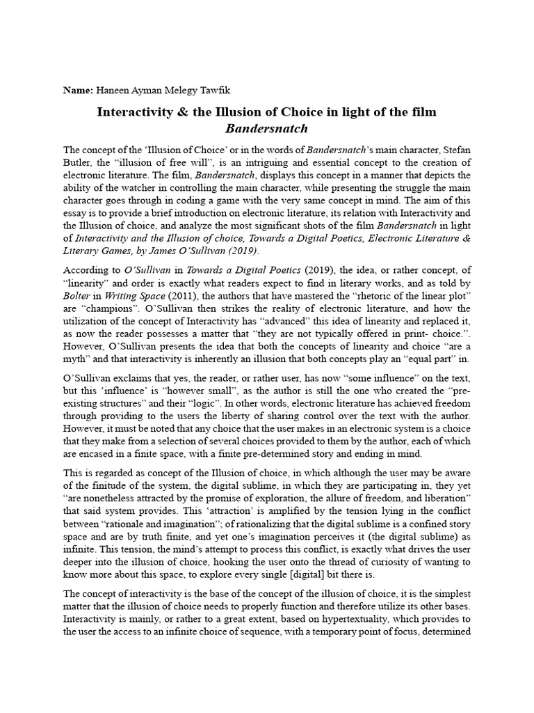 Interactivity & the Illusion of Choice in light of the film Bandersnatch - 7th assignment ...