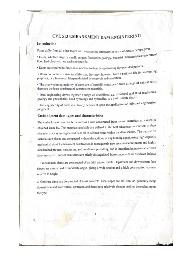 CVE 513 EMBANKMENT DAM ENGINEERING | PDF